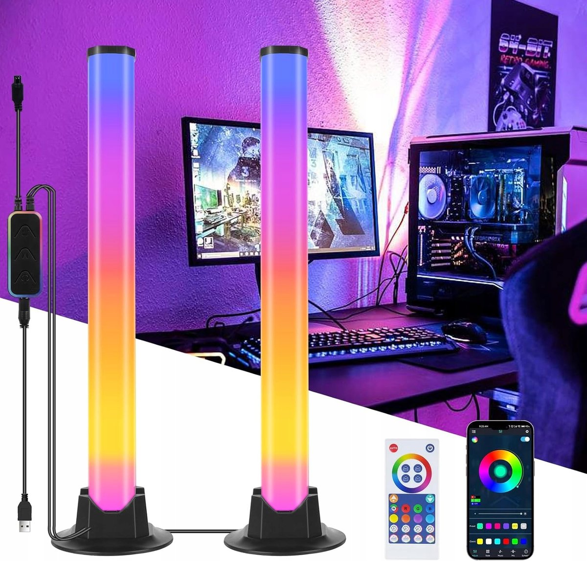 INTELIGENTNA LISTWA ŚWIETLNA LED 2 SZTUKI ŚWIATŁO MUZYCZNE RGB ...