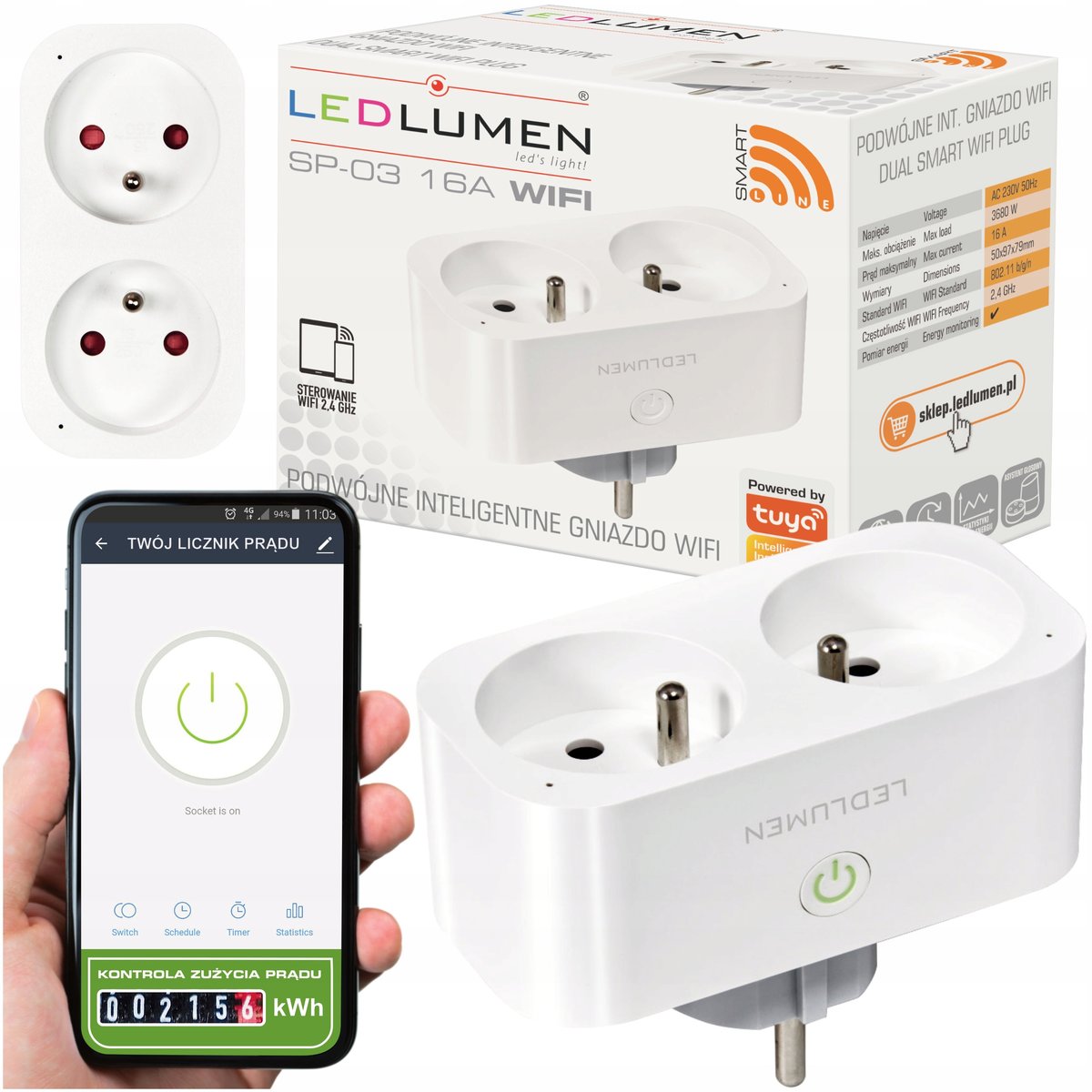 Inteligentne Gniazdko Elektryczne Watomierz Programator WIFI TUYA SMART - LEDLUMEN | Sklep EMPIK.COM