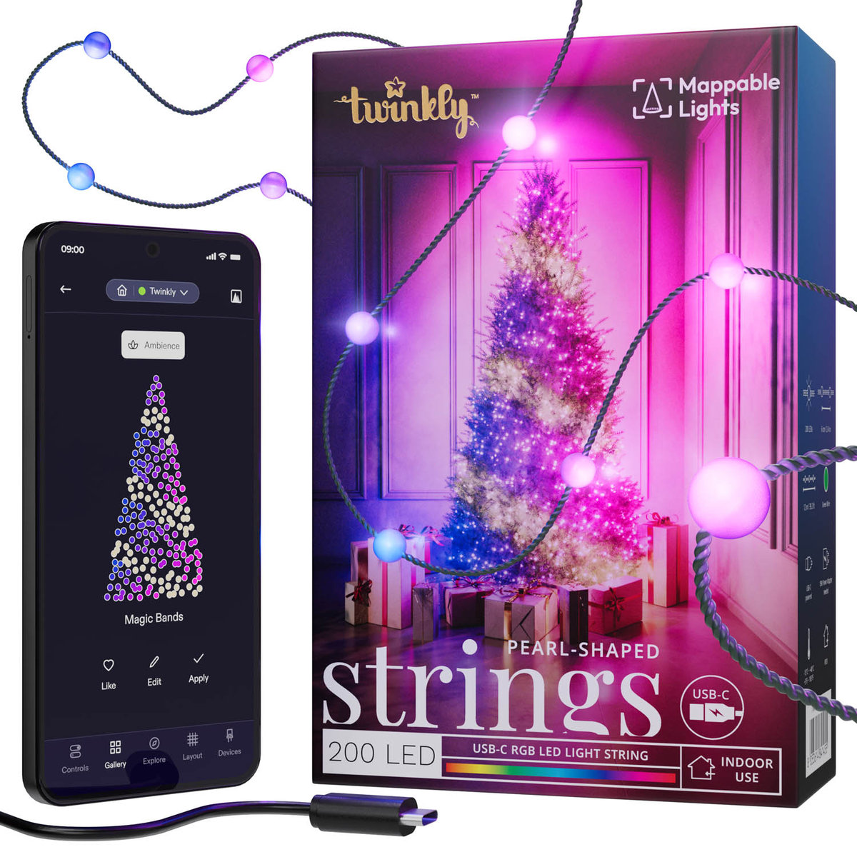 Inteligentne lampki dekoracyjne Twinkly Strings USB-C (Candies) 200 LED ...