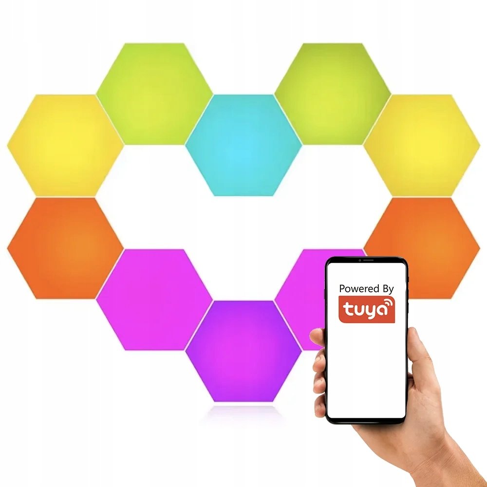Inteligentne Lampy Rgbic Hexagon Led 10X Plaster Miodu Pilot Wifi Tuya ...