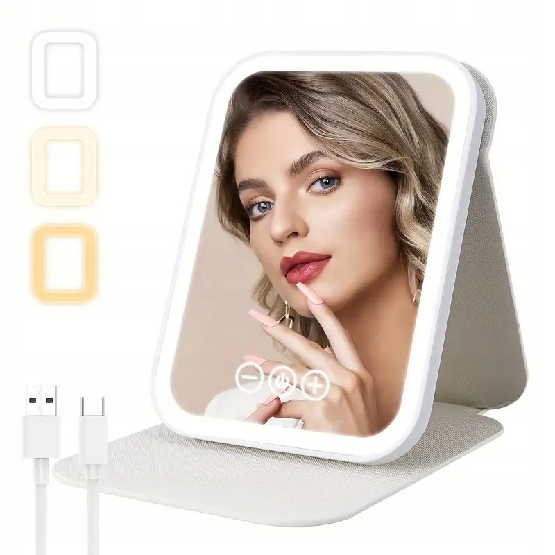Inteligentne Lusterko Kosmetyczne LED Składane USB 3 Tryby Światła ...