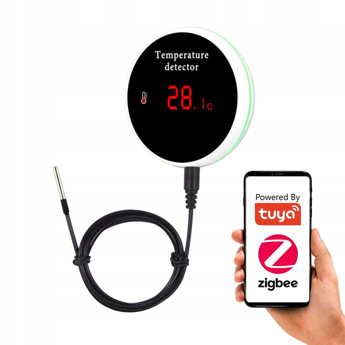 Inteligentny czujnik temperatury hermetyczna sonda 3m Ekran ZigBee TUYA - Tuya | Sklep EMPIK.COM