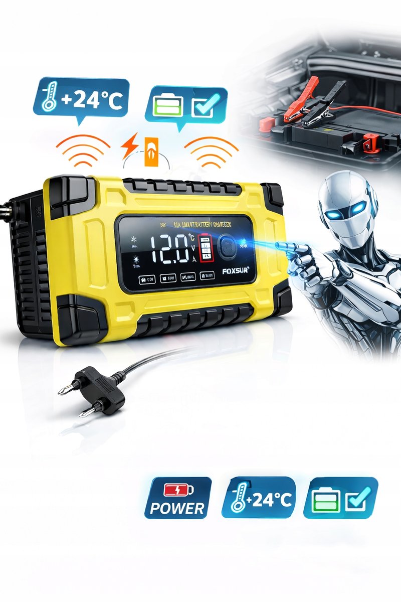 Inteligentny Prostownik Samochodowy Ładowarka Akumulatora Moc 12V 24V ...