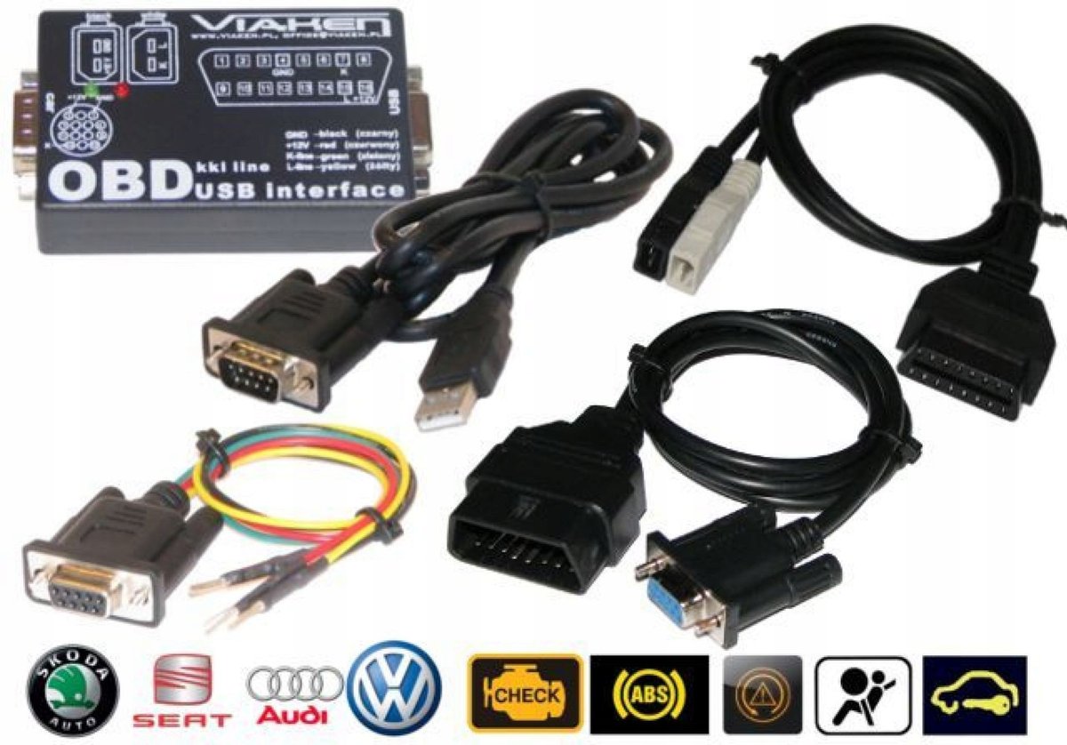 Interfejs diagnostyczny USB VAG z 2 liniami K (KKL) + kable OBD1 OBD2 ...