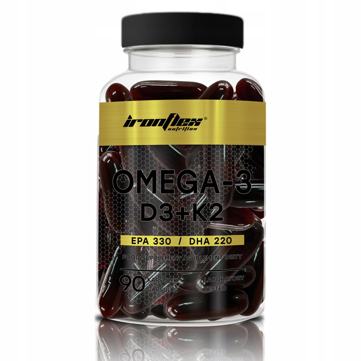 IRONFLEX OMEGA 3 D3+K2+ VIT E 90 kaps ZDROWE SERCE KOŚCI ZĘBY KWASY EPA ...