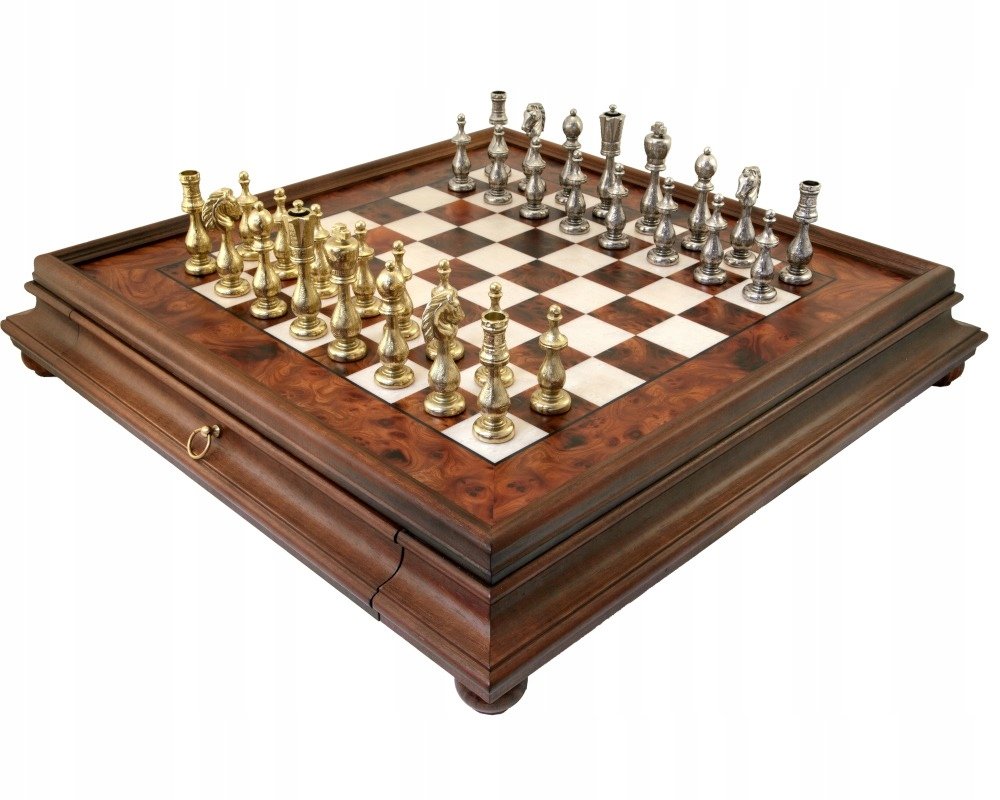 Italian Chess Pieces Arabesque+Chess Board Elm Briar Wood 53 With ...