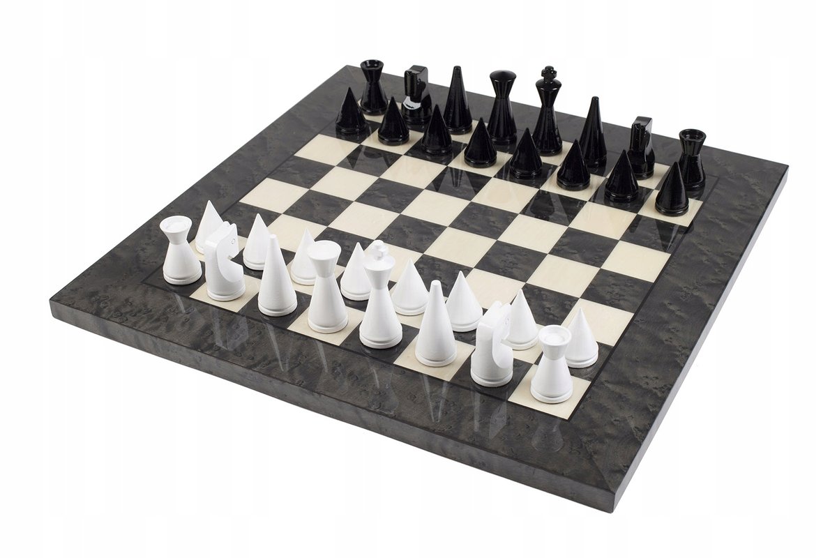 Italian Set Chess Pieces White Acacia Moder+Chess Board Wood Grey ...