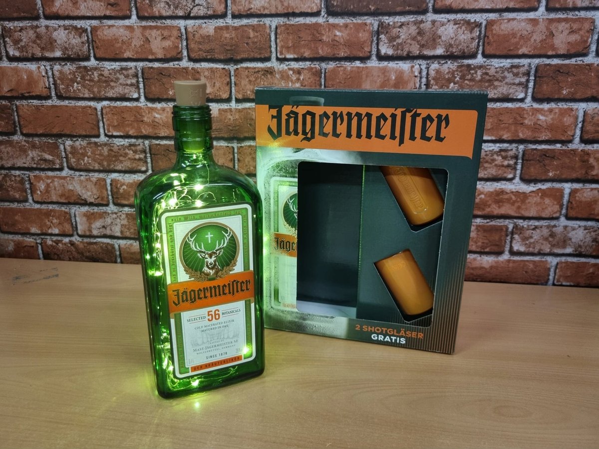 JAGERMEISTER BOX 2 pomarańczowe kieliszki + Lampka LED NA PREZENT ...