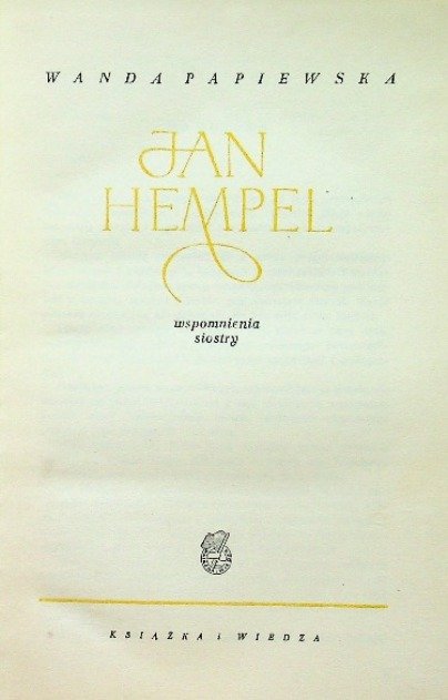 Jan Hempel. Wspomnienia siostry - W opisie | Książka w Empik