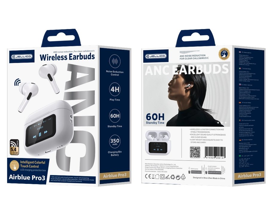 JELLICO słuchawki bezprzewodowe Bluetooth (ANC) z wyświetlaczem ...