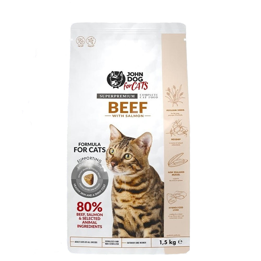 John Dog dla kota sucha karma wołowina z łososiem 1,5kg - John Dog for ...