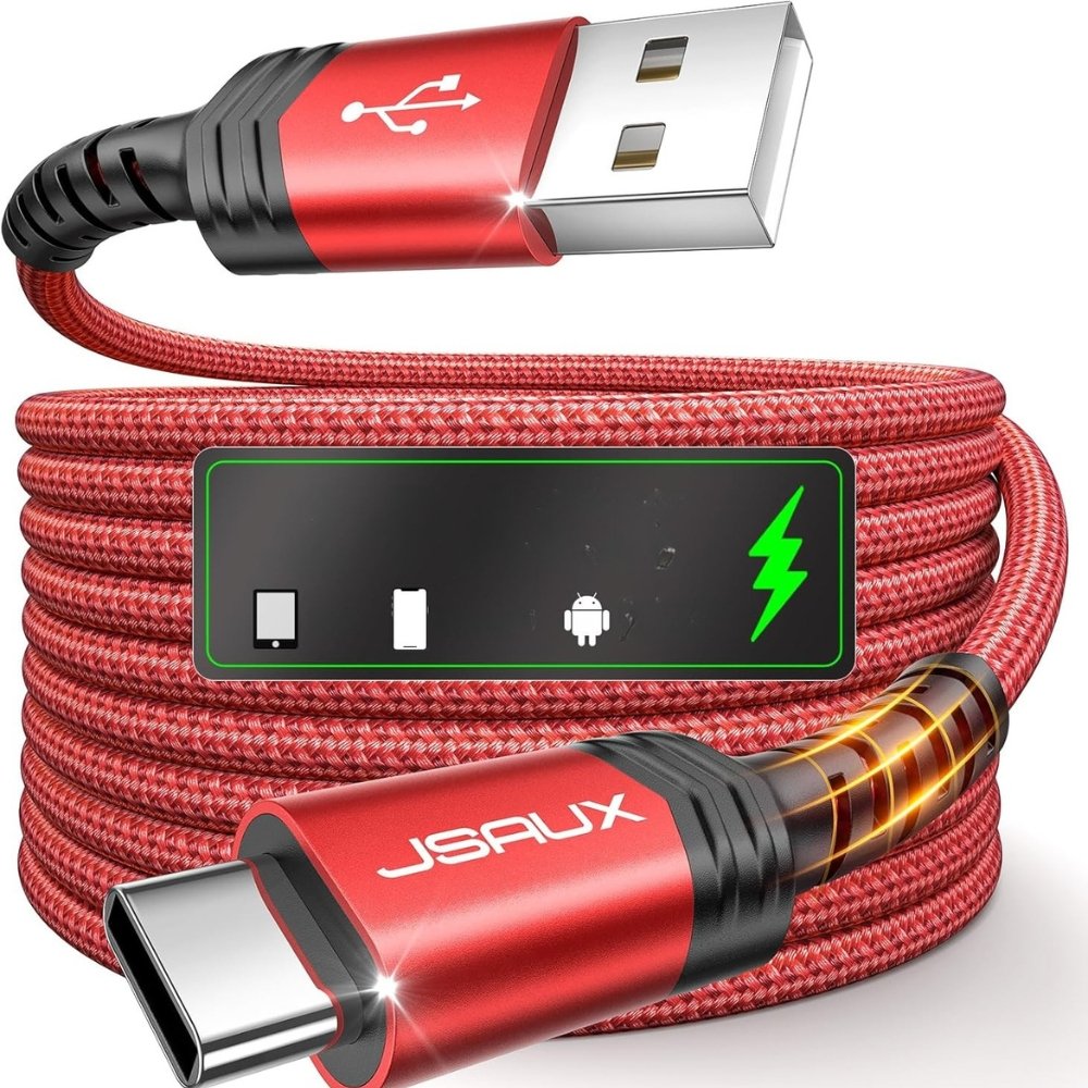 JSAUX Kabel USB C 2 m, 2 sztuki - Nylonowy kabel do ładowania Czerwony ...