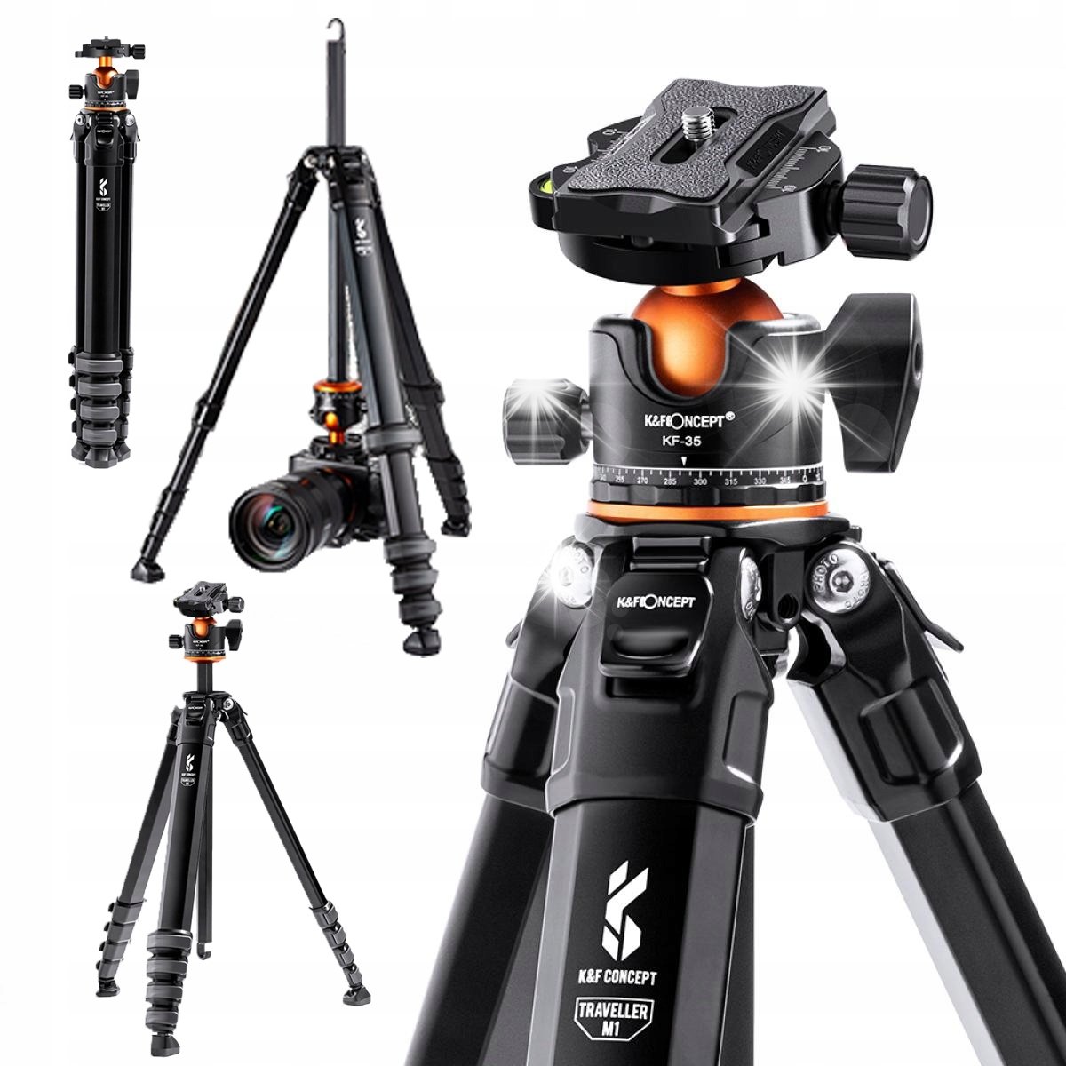 K&F Statyw Fotograficzny Tripod Monopod Traveller M1 + Głowica 15 kg ...