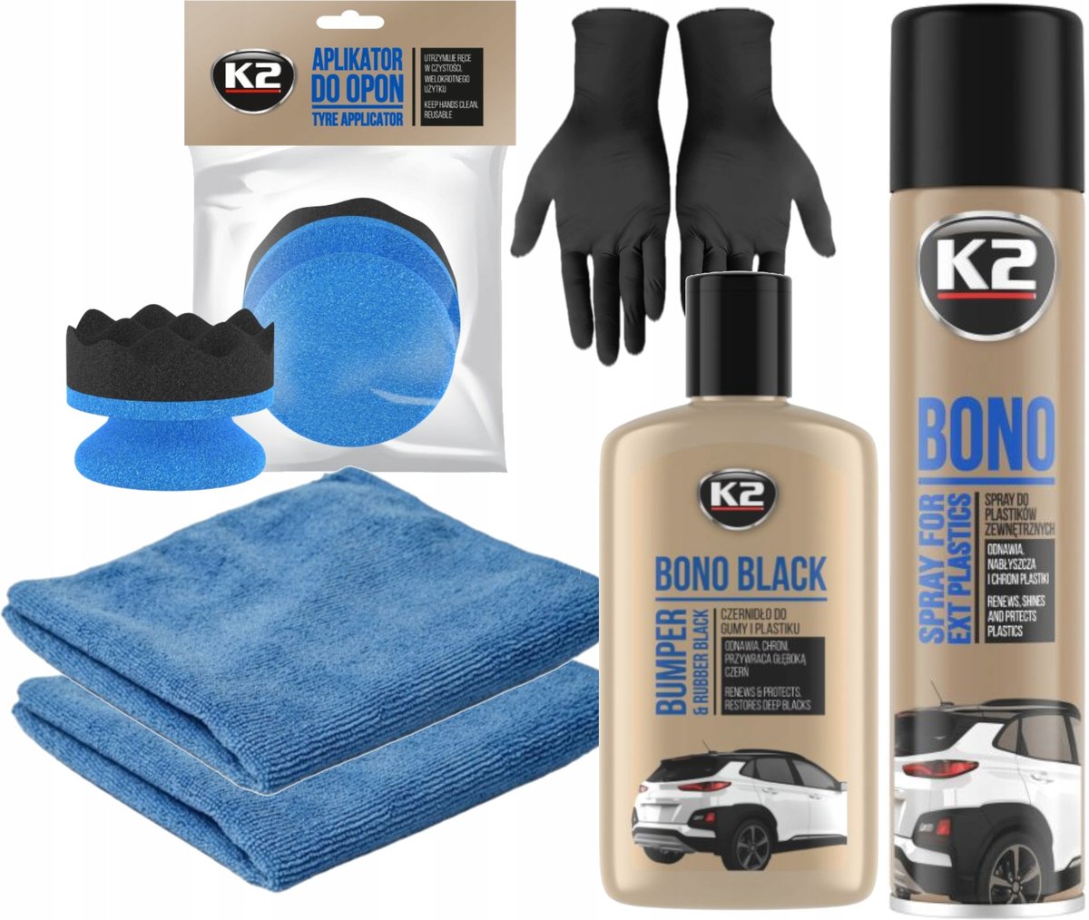 K2 BONO ZESTAW 5W1 CZERNIDŁO DRESSING DO OPON RENOWACJA ZDERZAKÓW ...