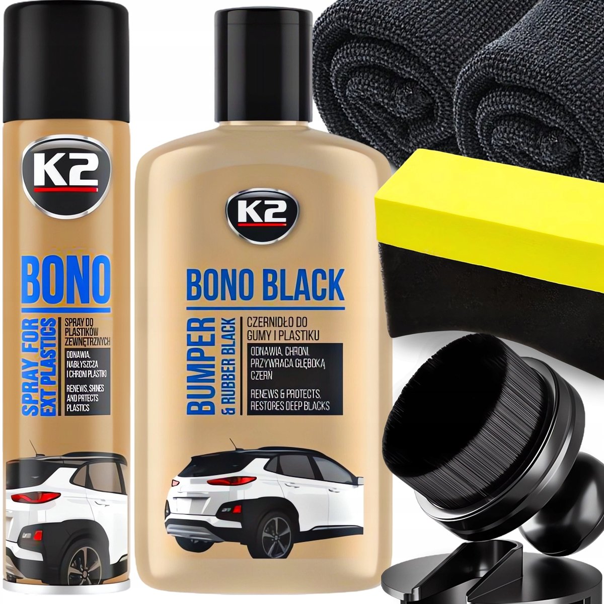K2 Bono Zestaw Czernidło Dressing Do Opon Renowacja Plastików Zderzaków ...