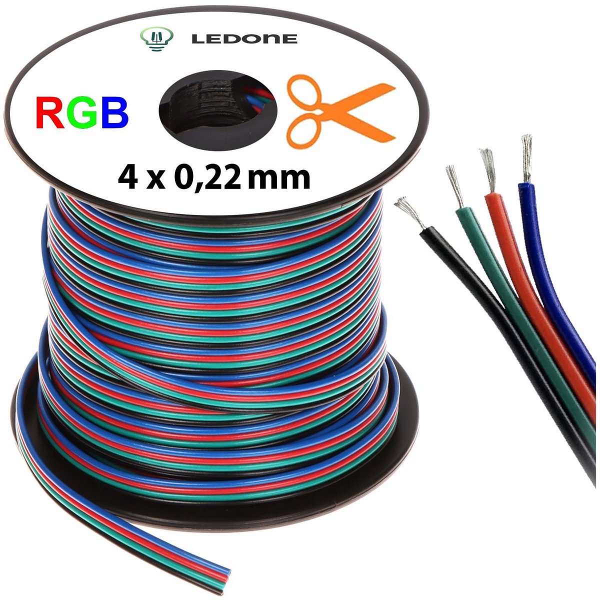 Kabel 1mb przewód 4-żyłowy kolorowy do taśm led RGB 4x 0,22mm na metry ...