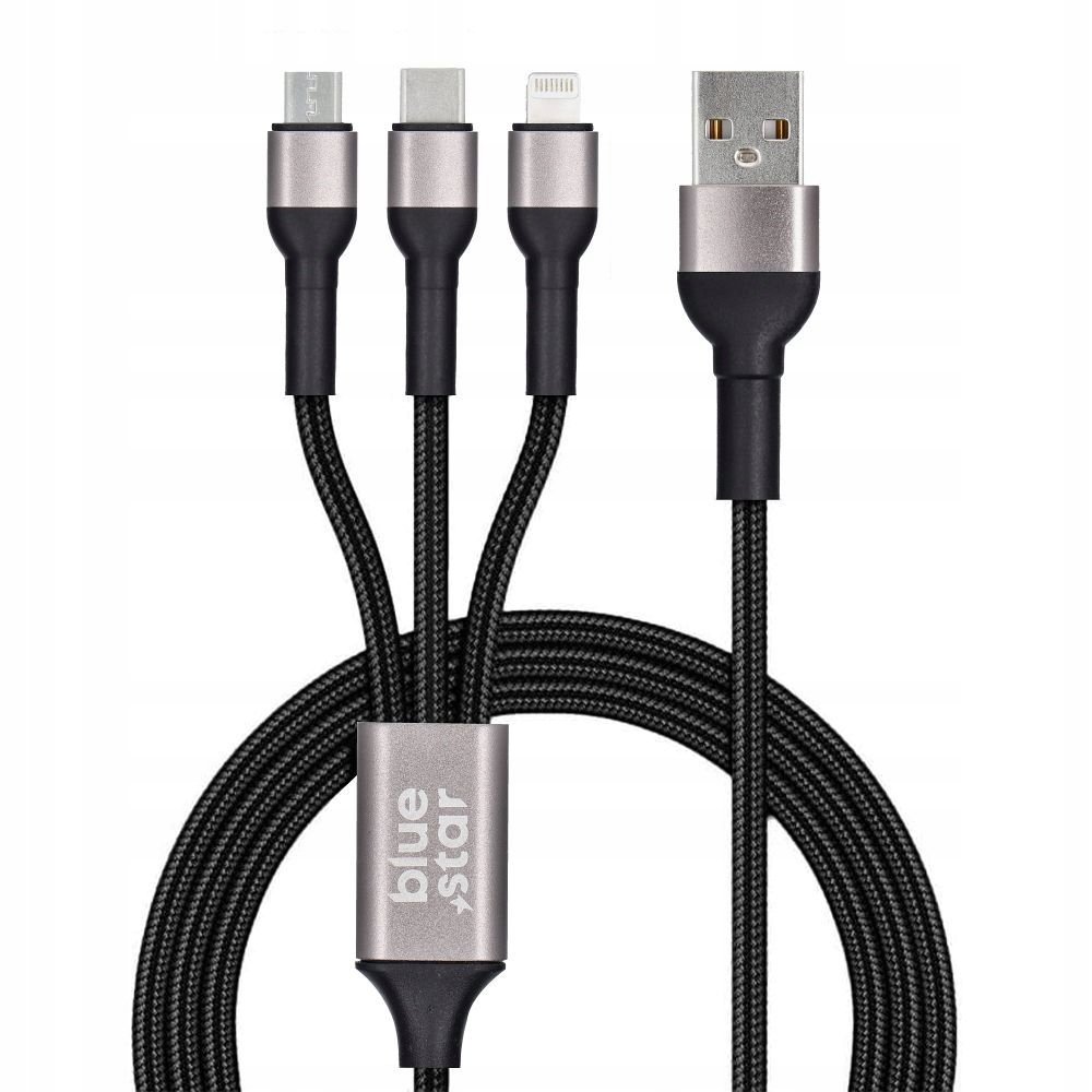 Kabel 3w1 Zestaw kabli USB - USB typ C / microUSB / Lightning do telefonu - BlueStar | Sklep ...