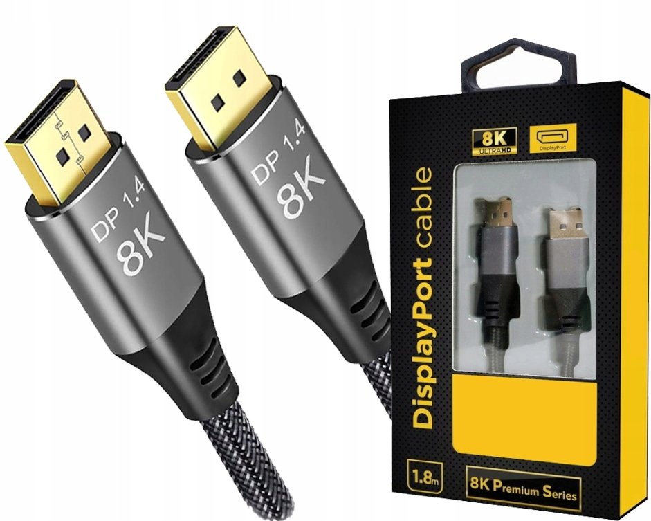 Kabel DisplayPort 1.4 2M Przewód do monitora DP 4K 240Hz DSC FREESYNC ...