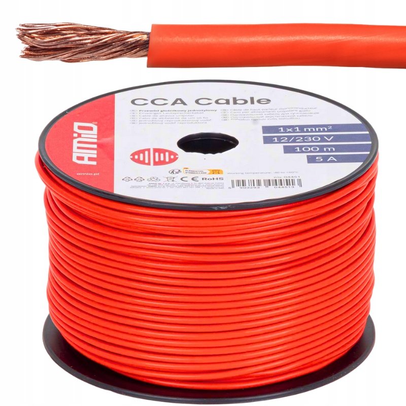 Kabel Przewód Jednożyłowy Red Cca 1x1m2 5a Linka 100m 1mm Elektryczny ...