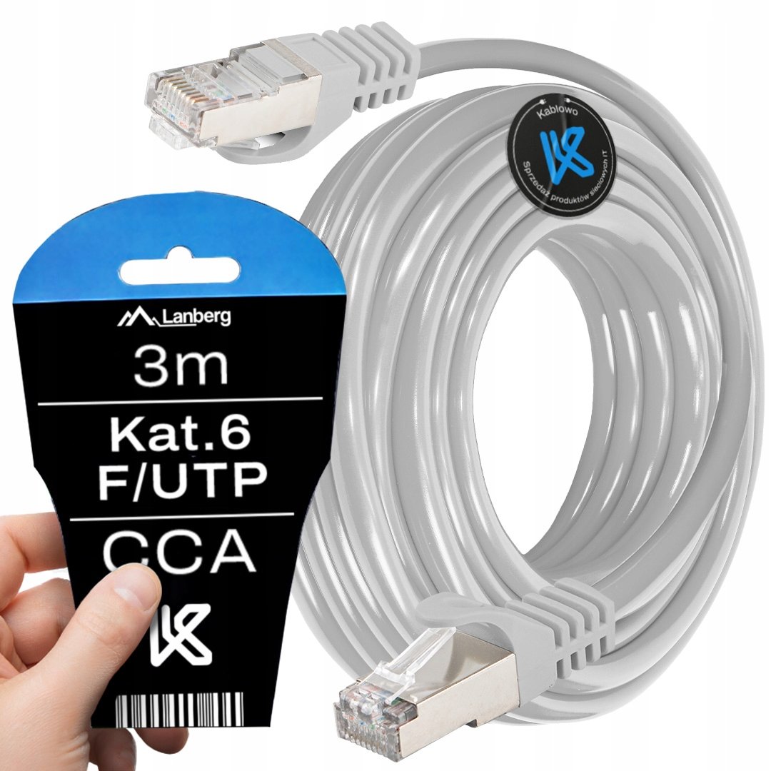 KABEL PRZEWÓD LAN SIECIOWY RJ45 CCA ETHERNET KAT.6 CAT FTP 3M LANBERG ...