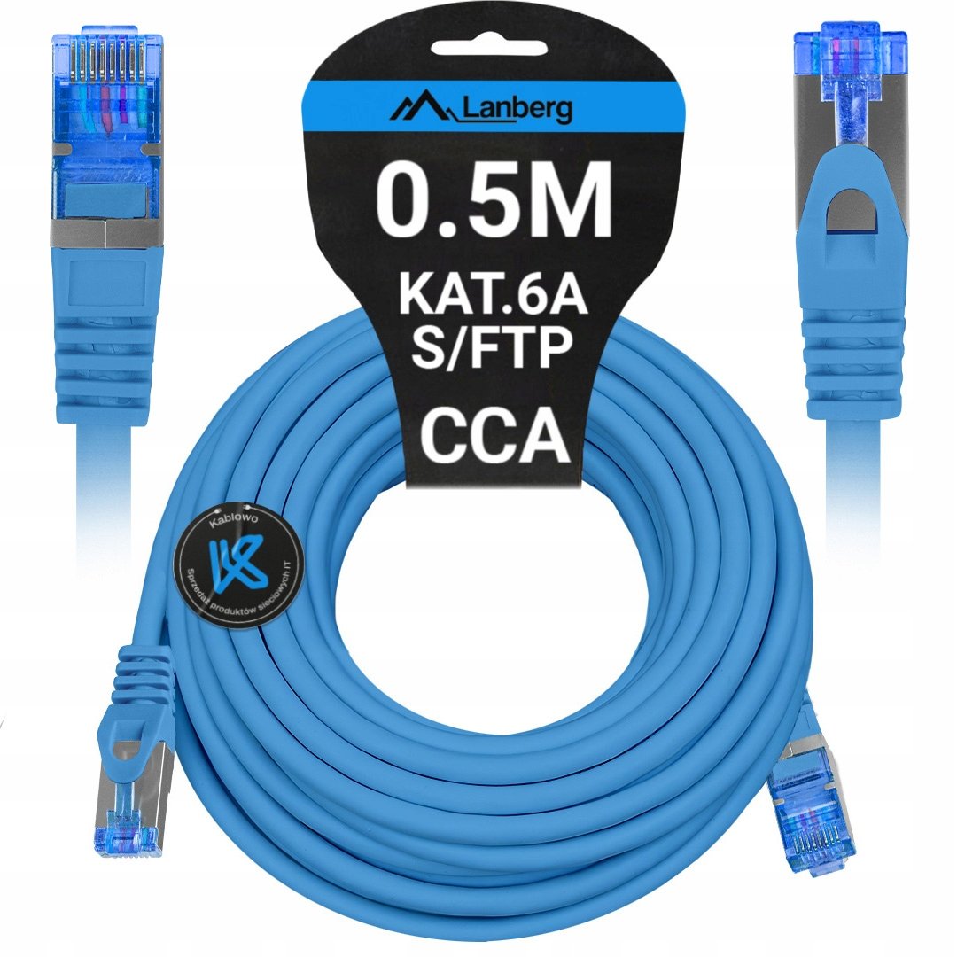 KABEL PRZEWÓD LAN SIECIOWY RJ45 CCA ETHERNET KAT.6A CAT S/FTP 0,5M ...