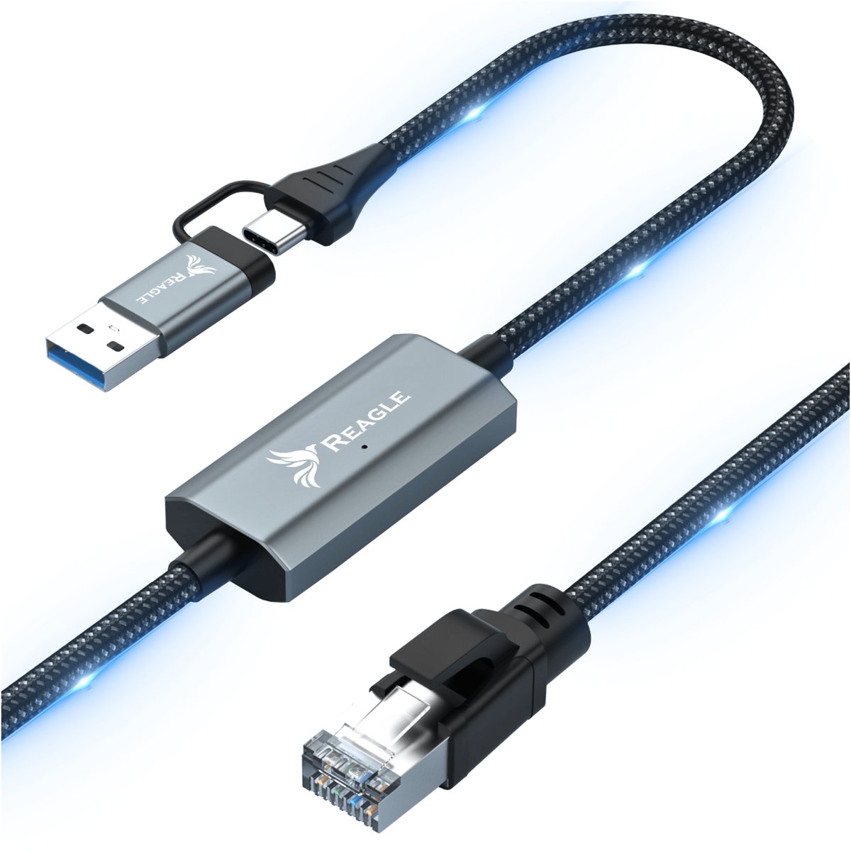 Kabel Sieciowy 3m Ethernet 2w1 Usb-C Usb-A do Przewód Lan Rj45 2,5 Gb/s ...