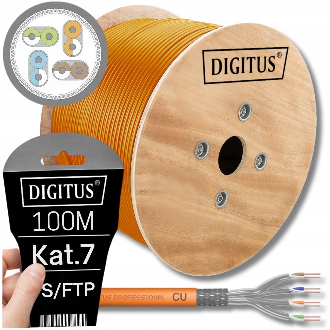 KABEL SIECIOWY SKRĘTKA PRZEWÓD LAN RJ45 SFTP KAT.7 LS0H CAT.7 100M ...