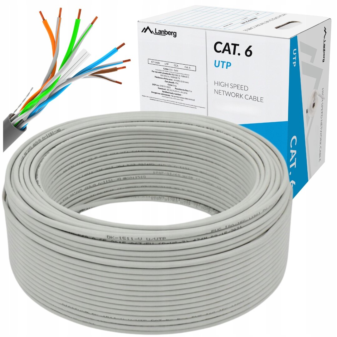 KABEL SIECIOWY SKRĘTKA PRZEWÓD LAN RJ45 U/UTP KAT.6 CAT 25M DRUT ...