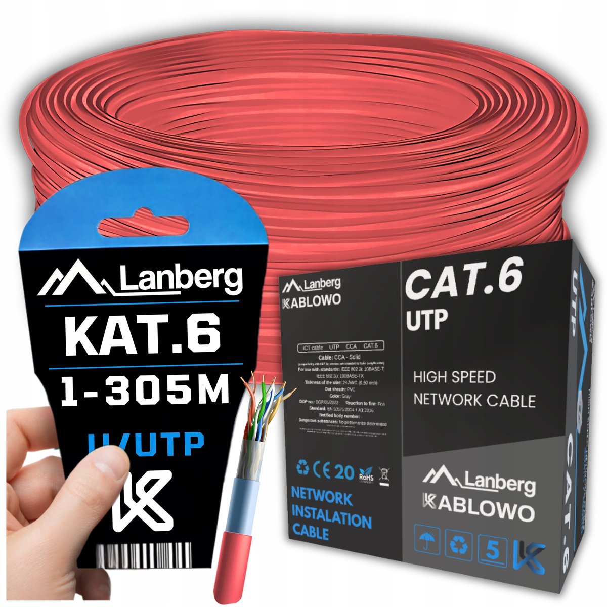 KABEL SIECIOWY SKRĘTKA PRZEWÓD LAN RJ45 UTP KAT.6 CAT.6 1M SZYBKI ...