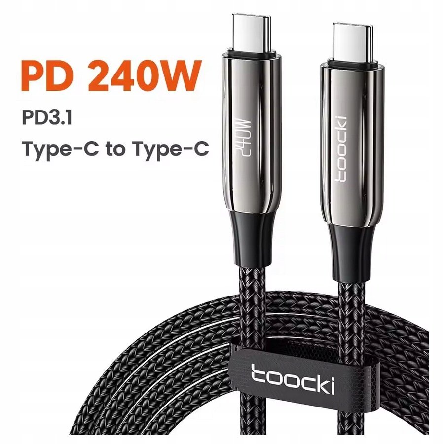 Kabel Toocki USB-C do USB-C 240W 2m, 480Mb/s, szybkie ładowanie, czarny ...