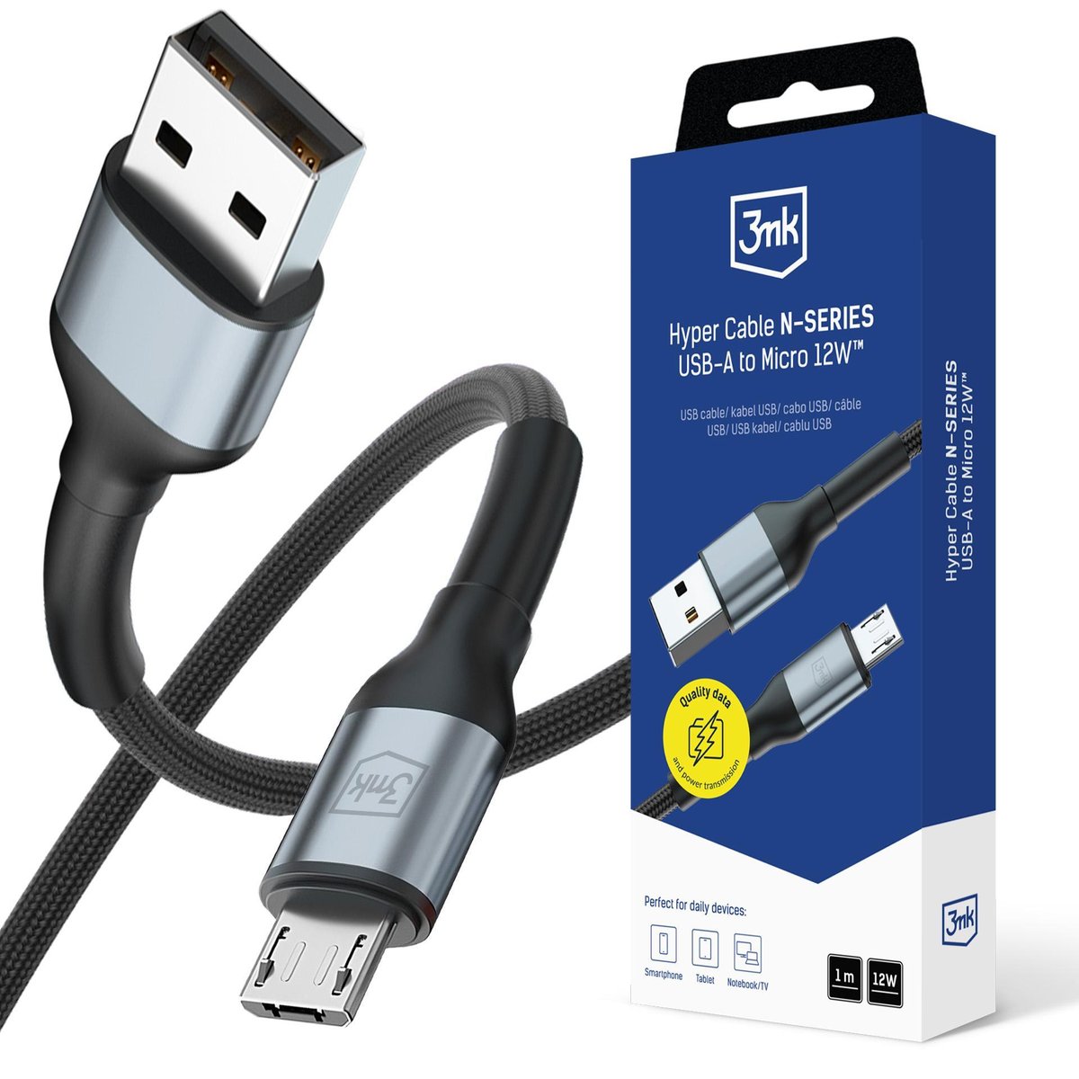 Kabel USB 3mk Hyper Cable N-SERIES USB-A to Micro 12W 5V/2.4A 1m - 3MK ...