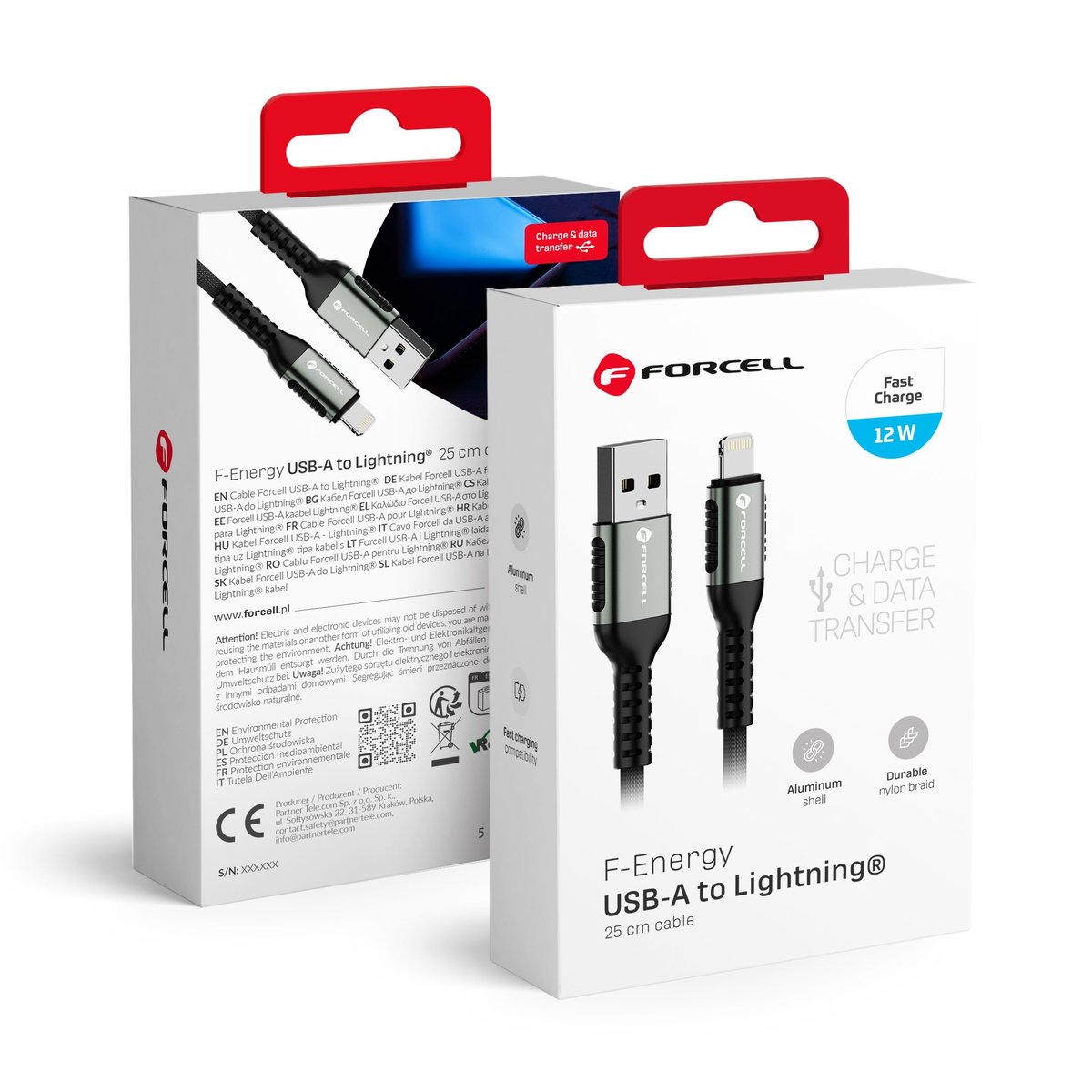 Kabel USB A do Lightning Forcell F-Energy 2,4A 12W Cafule 0,25 m C257 ...
