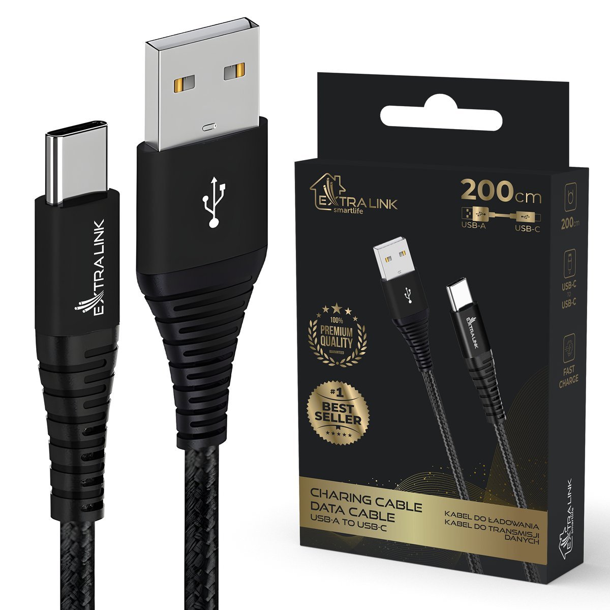 Kabel USB Extralink Smart Life Braided 15W USB Type-A to Type-C 2m ...