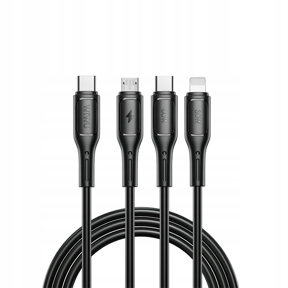 Kabel WIWU USB - USB typ C / microUSB / Lightning 1 m czarny - Wiwu | Sklep EMPIK.COM
