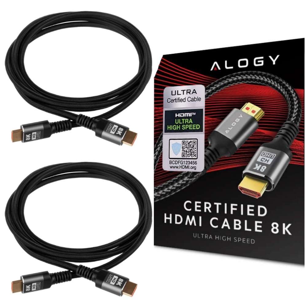 Kabel x2 HDMI 2.1 Alogy 2m 8K PREMIUM ULTRA High Speed 60Hz 48GBps ...