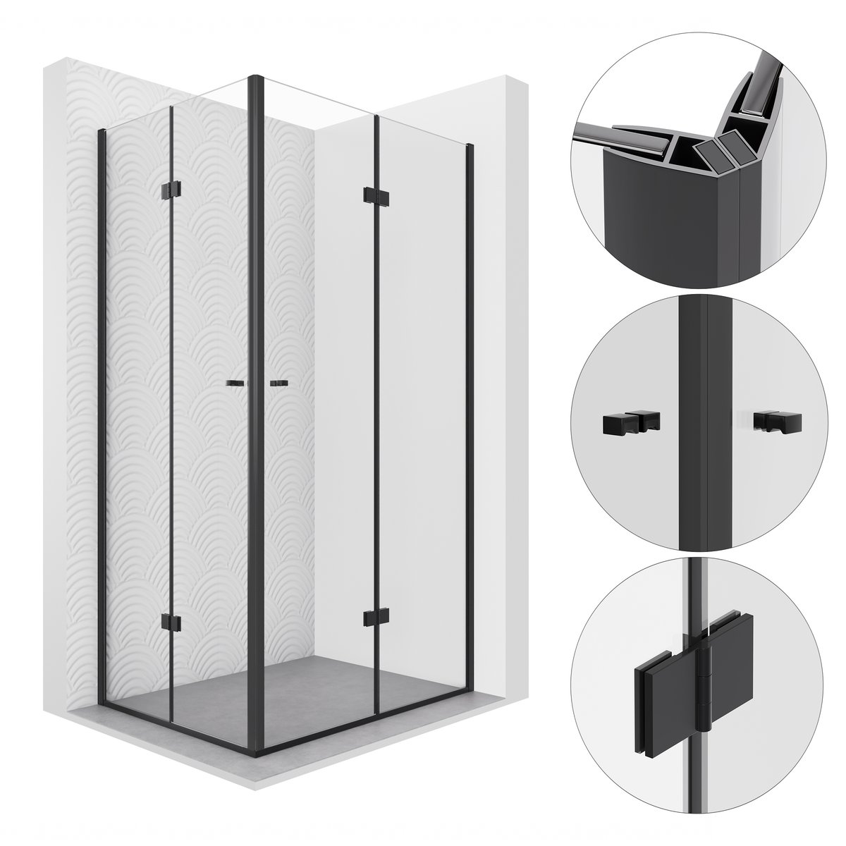 KABINA PRYSZNICOWA 70x90 SKŁADANA CZARNA DRZWI SZYBA ŚCIANKA SZKŁO 6MM ...