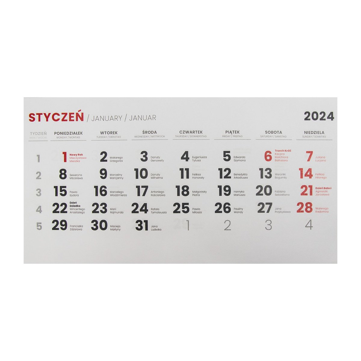 Kalendarium Do Kalendarza 1-Dzielnego Kalendarz Plakatowy Format 280X150Mm - decortrend | Sklep ...