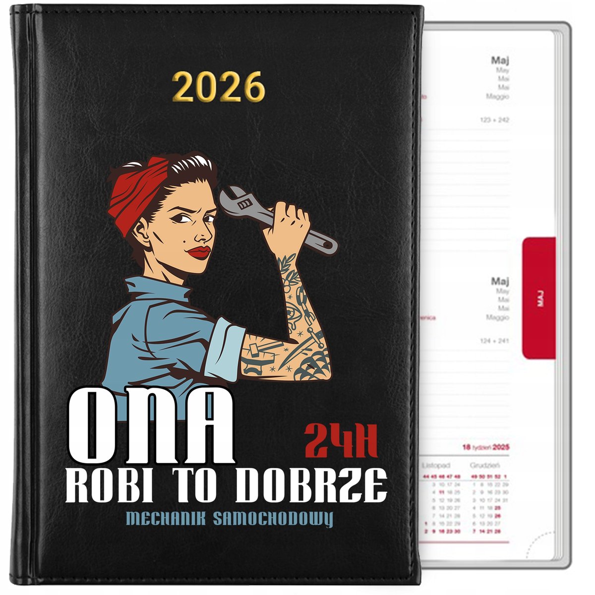 KALENDARZ 2026 A5 PREZENT CZARNY DLA MECHANICZKI ONA ROBIE TO DOBRZE ...
