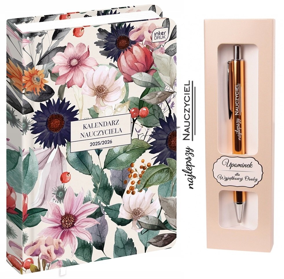 Kalendarz dla nauczyciela 2025/2026 + Długopis z nadrukiem super nauczycielKalendarz dla ...