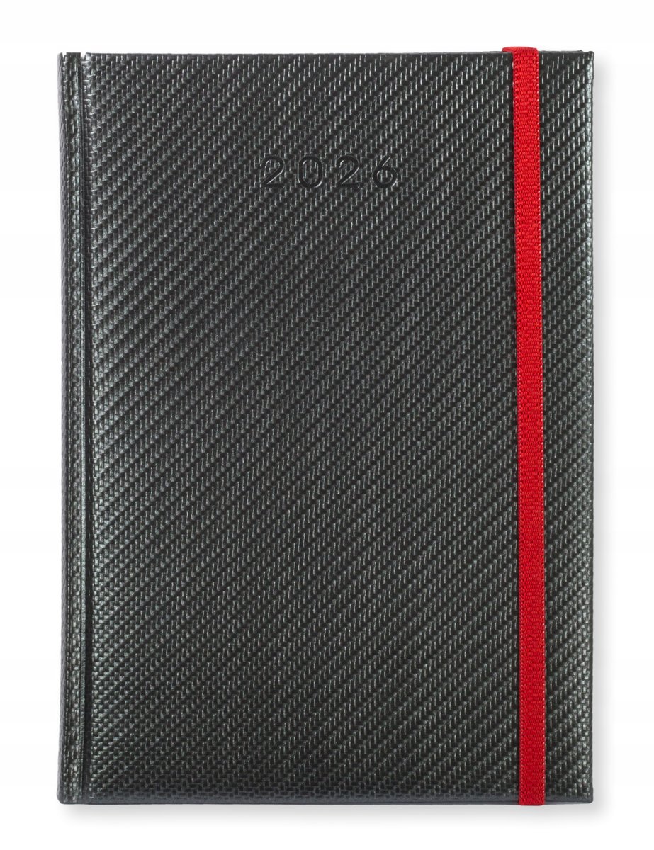 KALENDARZ książkowy 2026 B5 DZIENNY CZARNY CARBO gumka czerwona planer ...