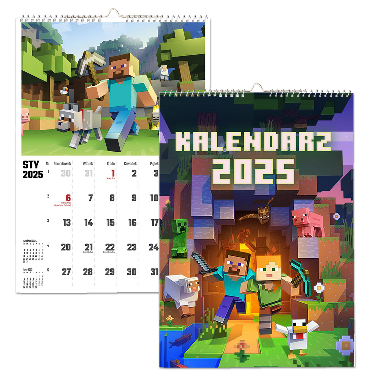 KALENDARZ ŚCIENNY 2025 A3 MINECRAFT TERMINARZ PREZENT UPOMINEK URODZINY ...