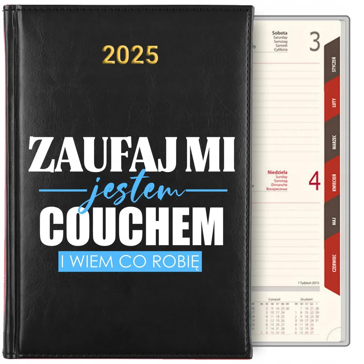 KALENDARZ TERMINARZ PLANER DZIENNY Czarny A5 2025 Prezent dla COUCHA ...
