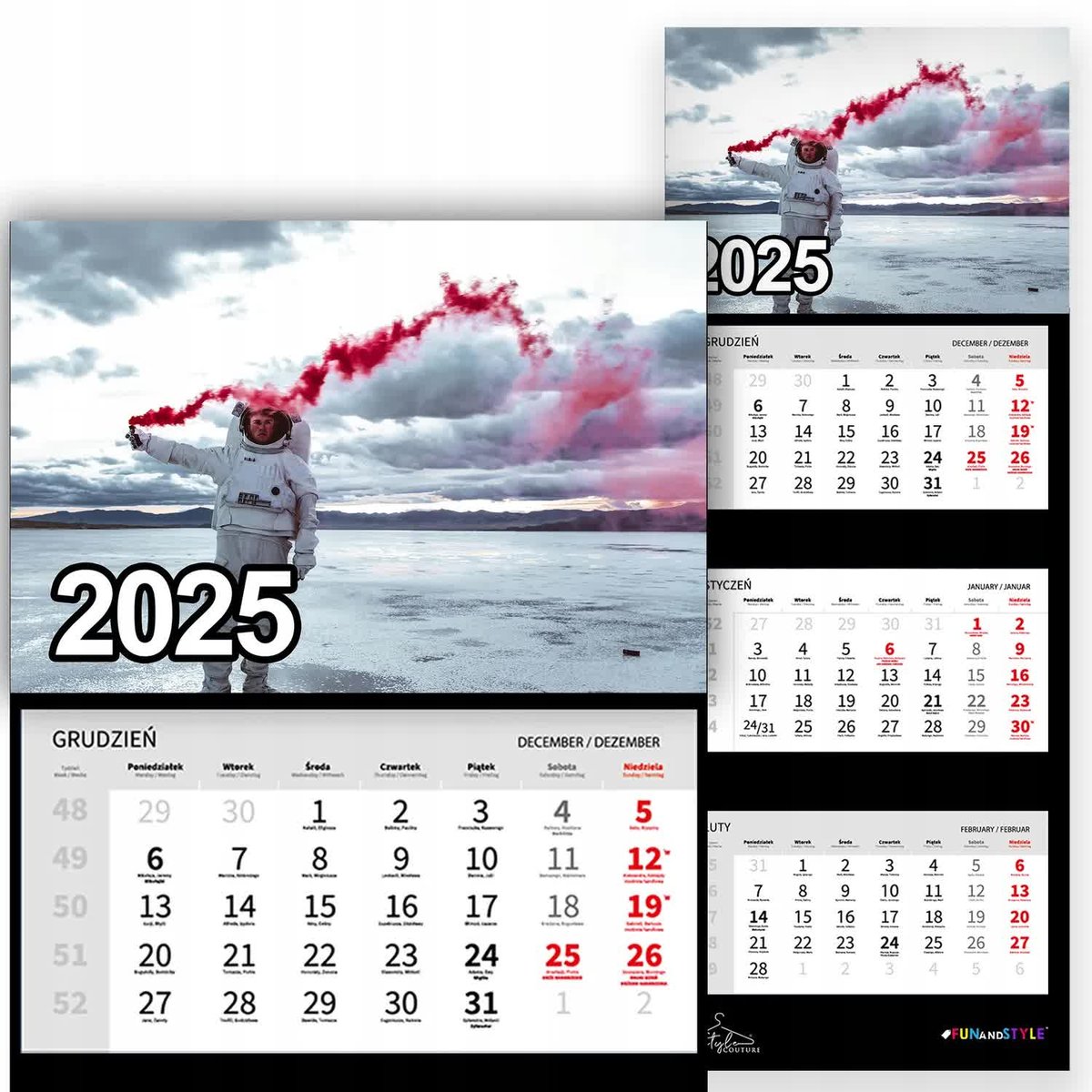 KALENDARZ TRÓJDZIELNY 2025 ASTRONAUTA CZERWONY DYM Ścienny Kosmos Wzory - Inna marka | Sklep ...