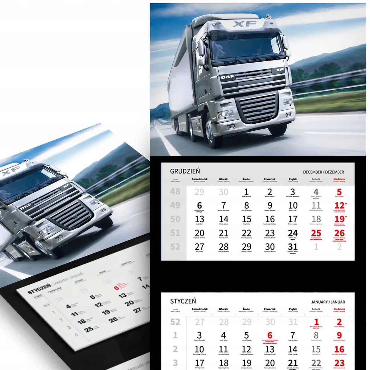 KALENDARZ TRÓJDZIELNY 2025 Dla Mechanika BIAŁY TIR DAF Wzory - Inna ...