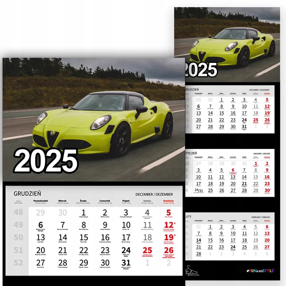 KALENDARZ TRÓJDZIELNY 2025 Terminarz Dzienny Limonkowy Aston Martin ...