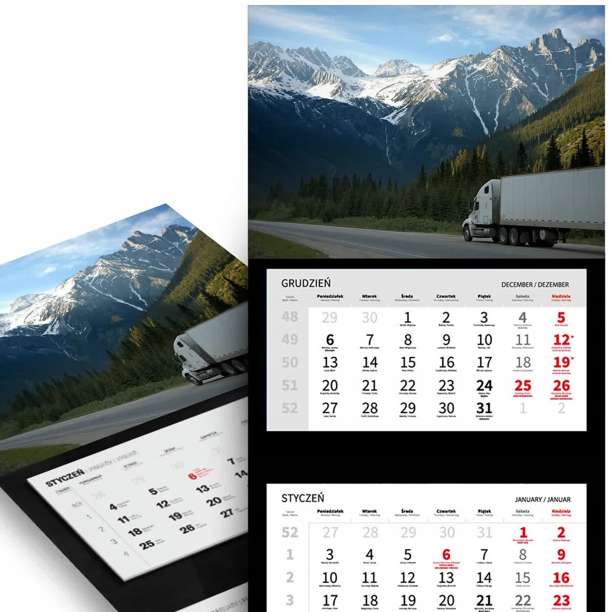KALENDARZ TRÓJDZIELNY 2025 Tiry I Ciężaróki BIAŁY TIR W GÓRACH Wzory ...