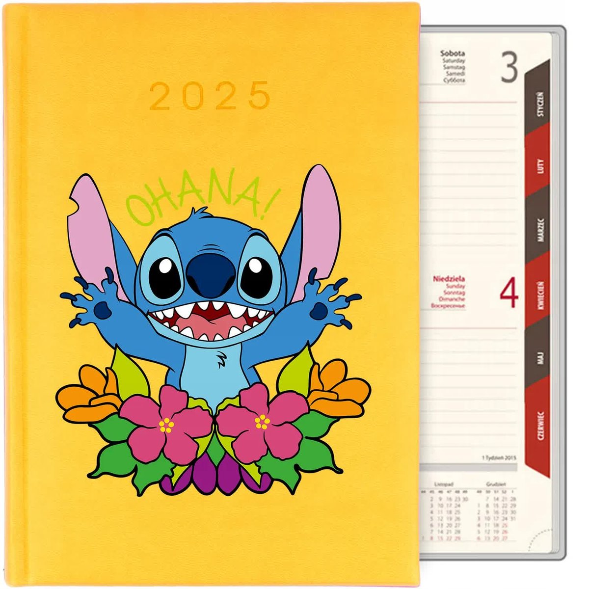 KALENDARZ ŻÓŁTY TERMINARZ A5 2025 PREZENT MOTYW LILO I STICH OCHANA! WZ ...