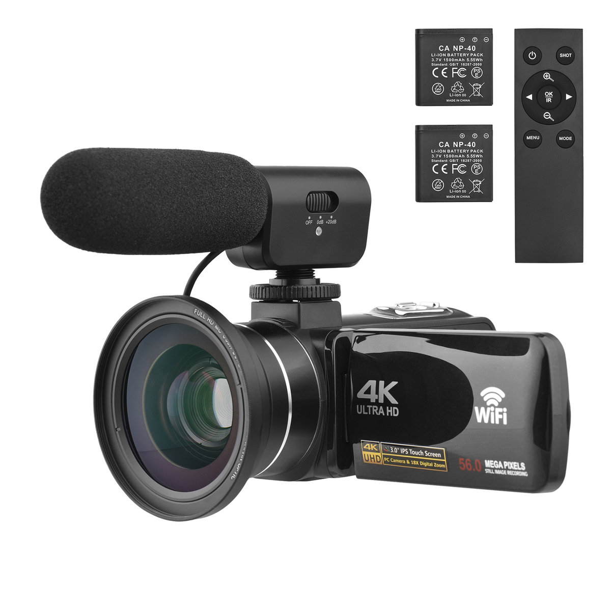 Kamera cyfrowa 4K z WiFi, rejestrator DV, 56 MP, 18-krotny zoom cyfrowy ...