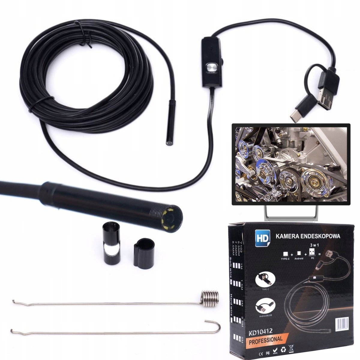 Kamera Endoskopowa Iniekcyjna 3W1 Do Telefonu Usb Android Ios Windows Mac - KRAFT&DELE | Sklep ...