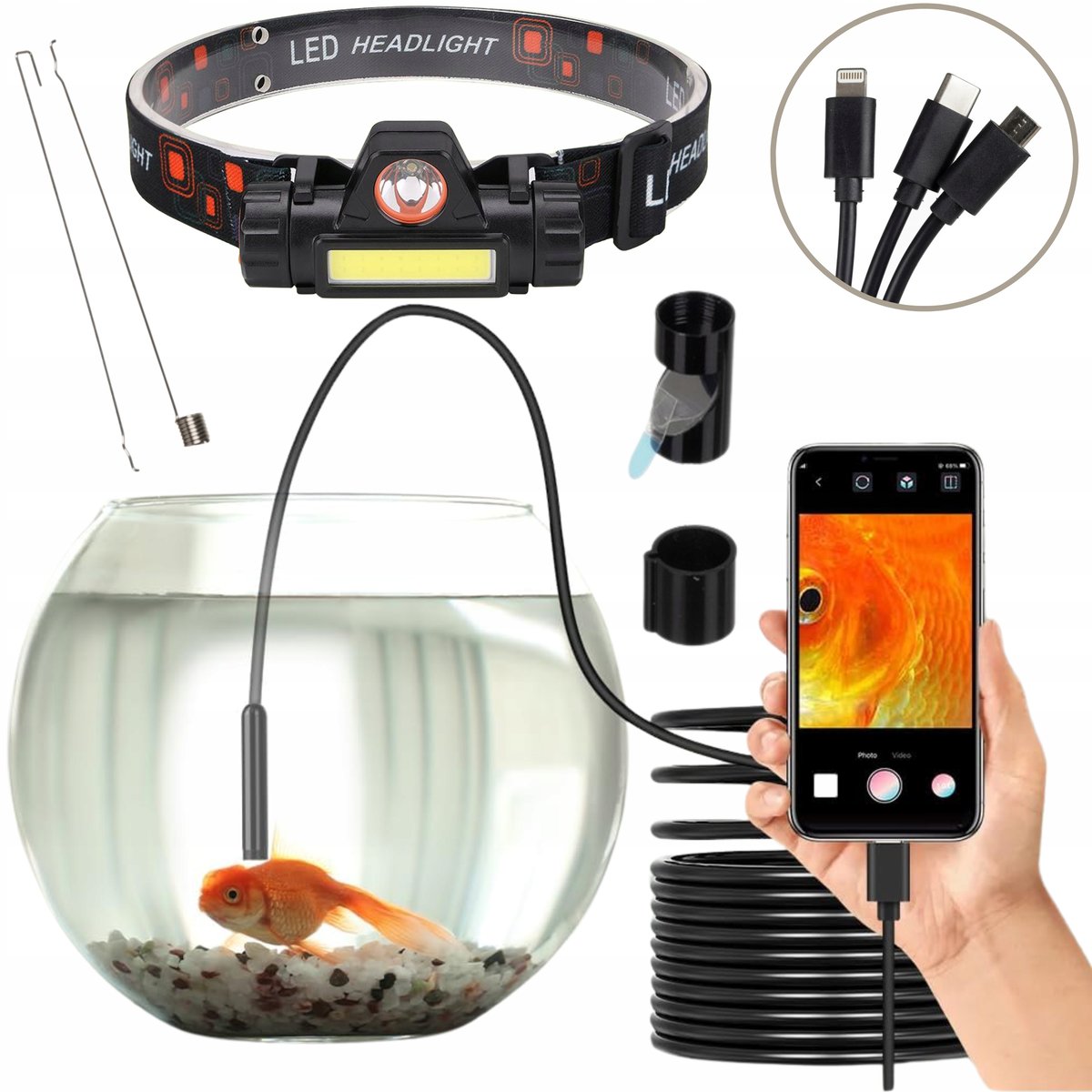 KAMERA INSPEKCYJNA ENDOSKOP TELEFONU WIFI HD ANDROID IOS LATARKA +APLIKACJA - MOLTEK | Sklep ...